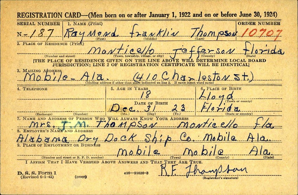 Thompson, Raymond F. - Florida-France Soldier Stories